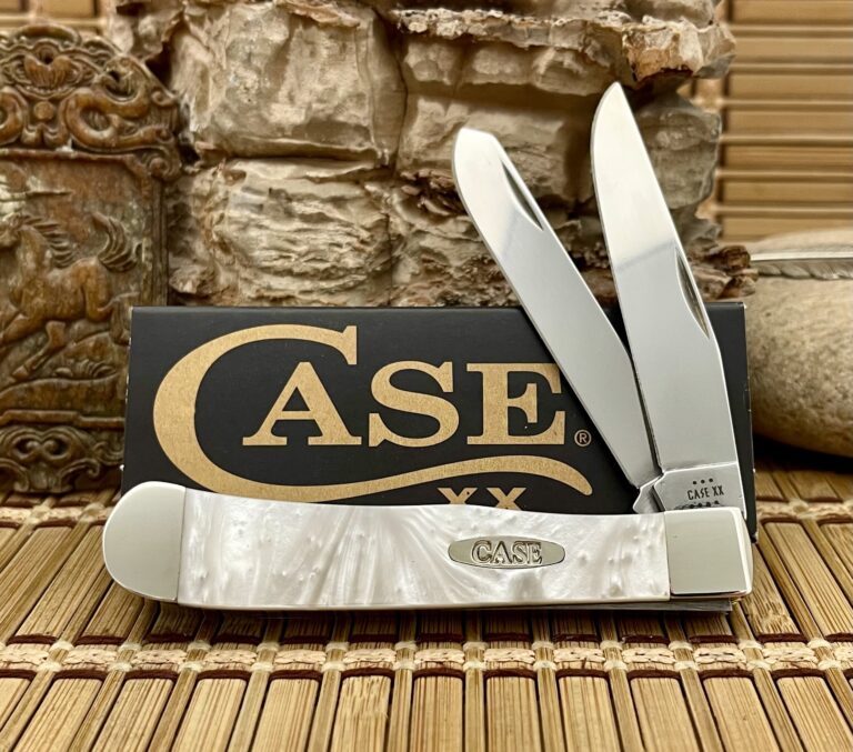 Case XX USA Beautiful White Mica Pearl Stainless Trapper Pocket Knife - Wild Horse Custom Knives ...