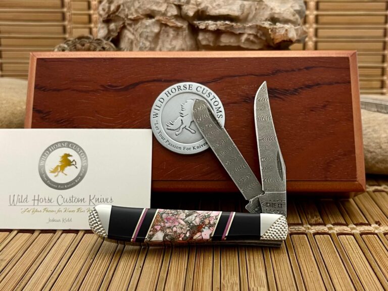 Case XX Wild Horse Custom Pink Jasper W/Pyrite Damascus Mini Trapper ...
