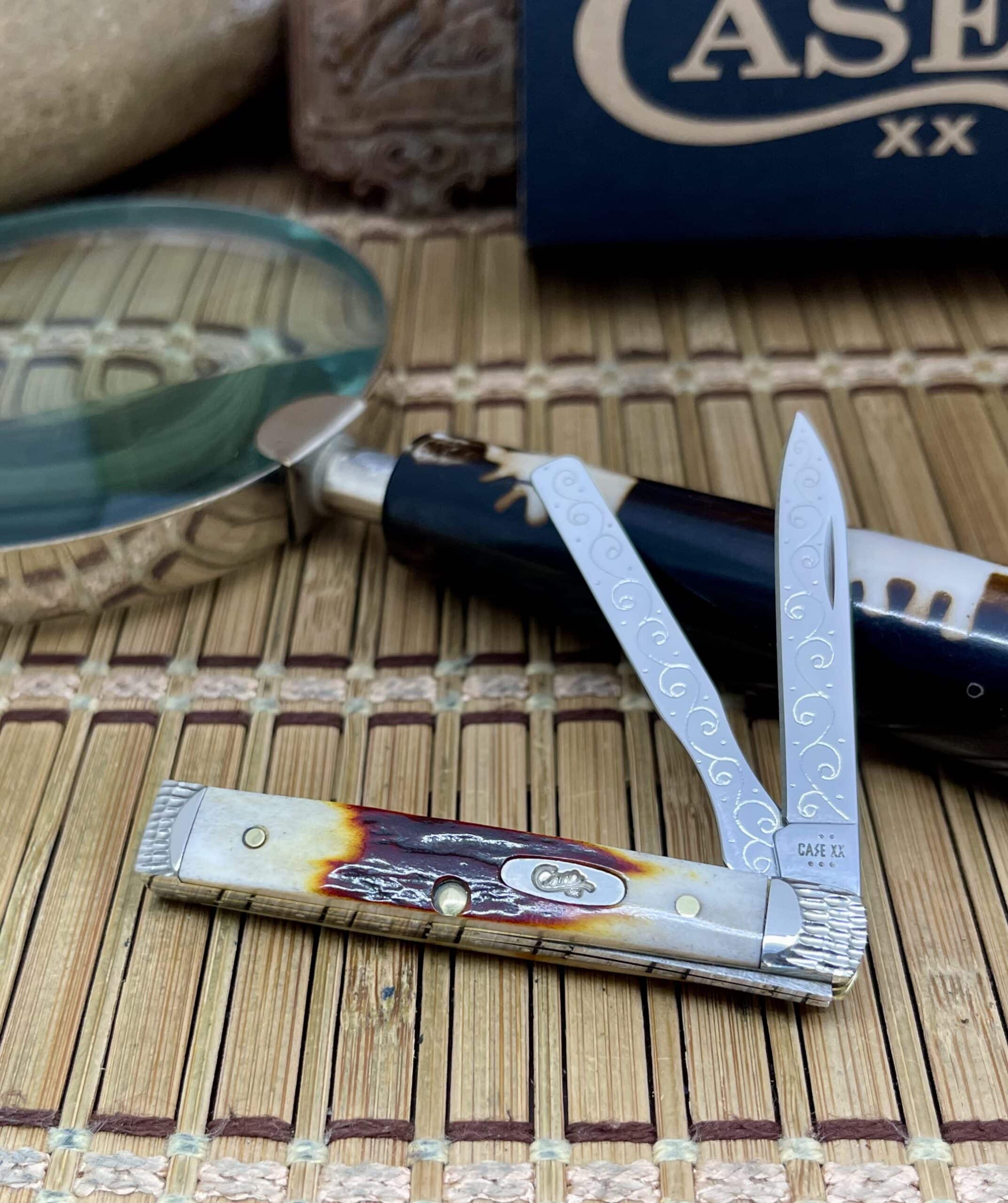 Case Custom Red Stag Scrolled Baby Doc Knife | #01 of 50
