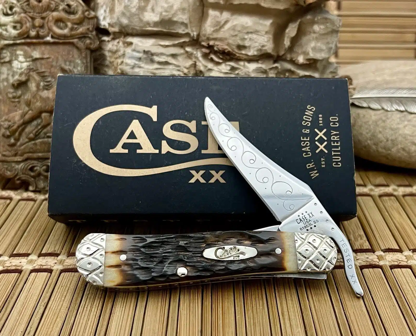 Case Amber Bone Hand Fired Russlock Knife