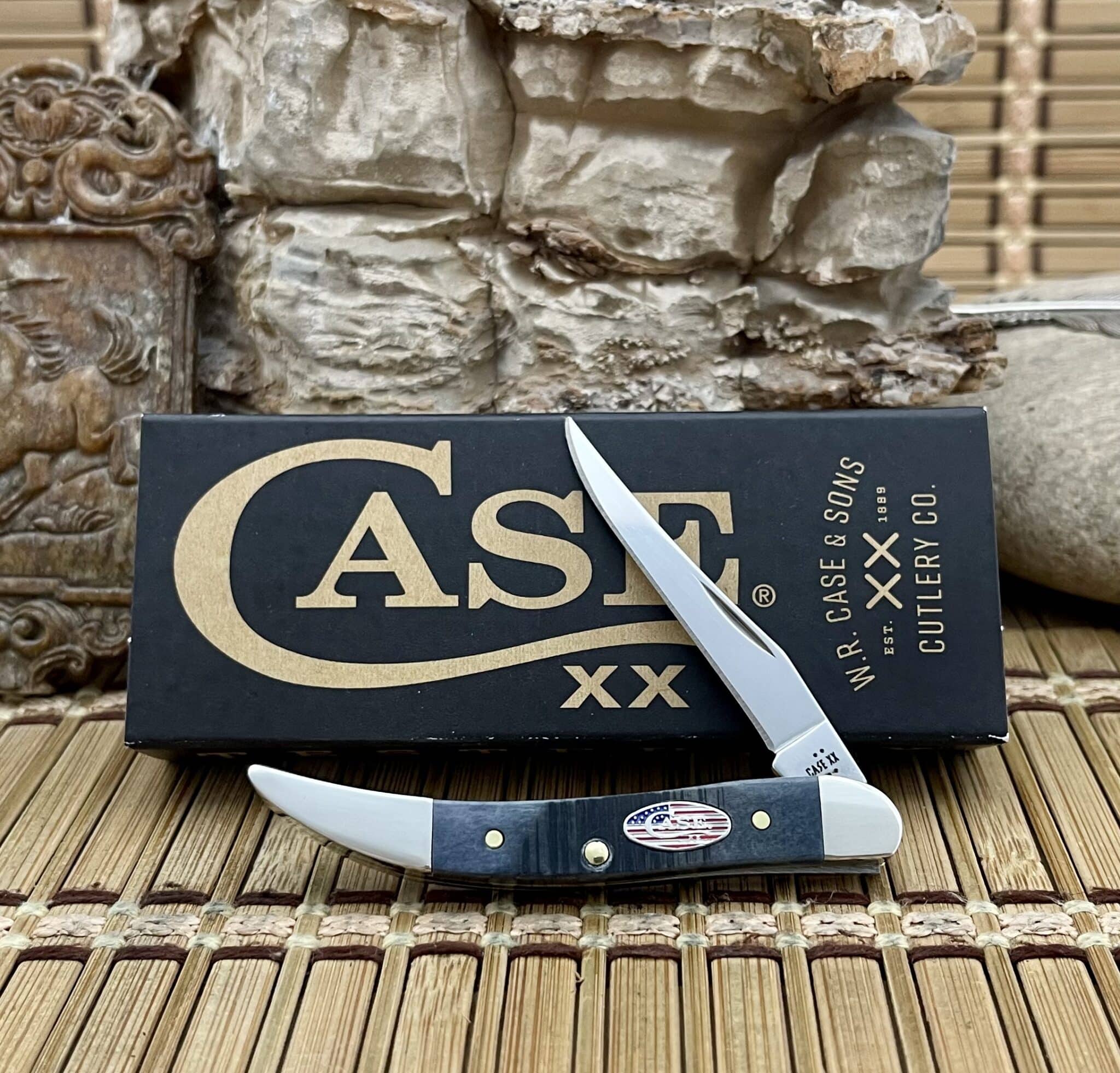 Patriotic case gray bone stars stripes toothpick knife