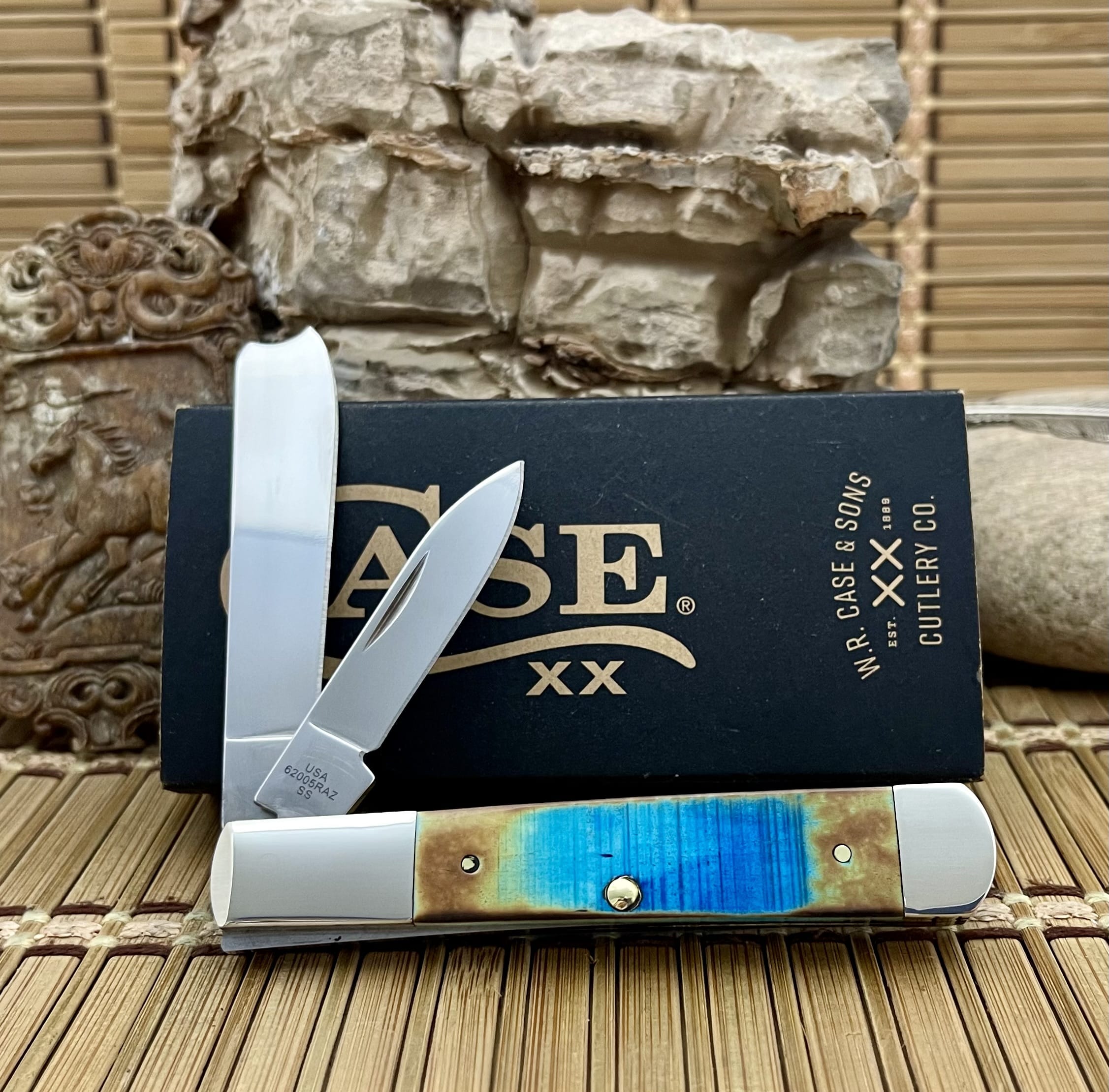 Custom Case XX Razor Barlow Knife - Hand-Fired Blue Bone