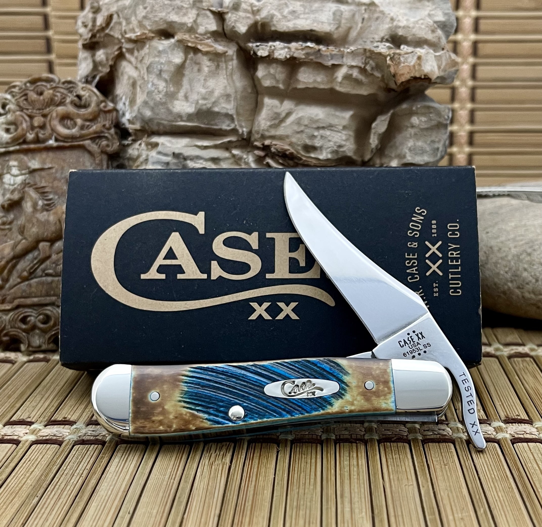 Custom Case XX Russlock Knife - Hand-Fired Blue Bone