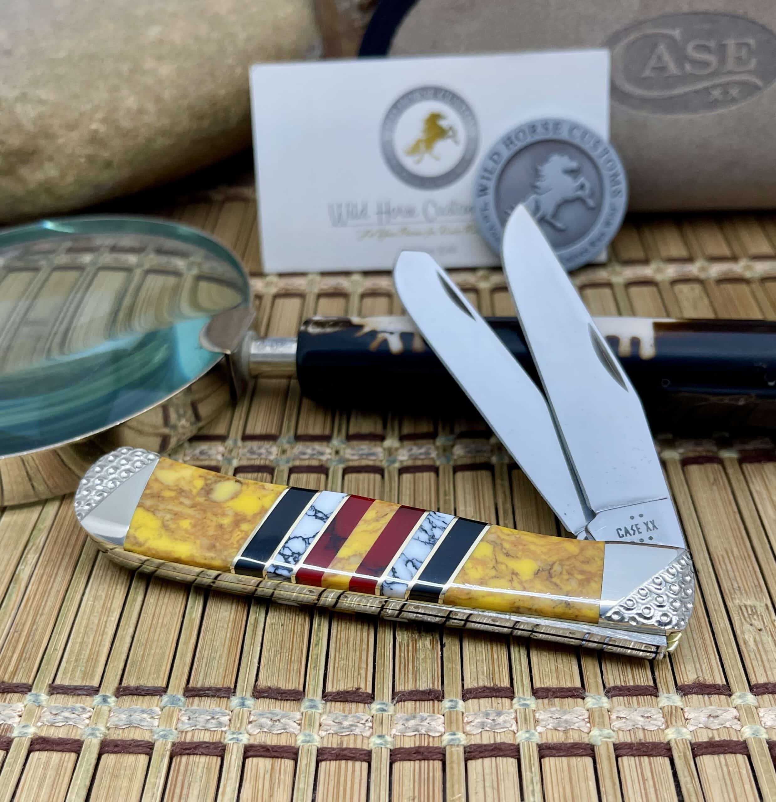 case leopard jasper custom trapper knife Wild Horse