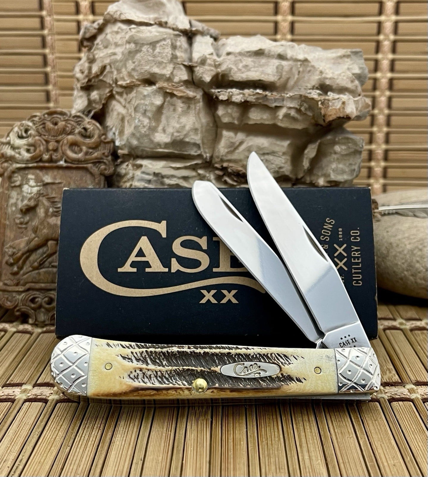 case bone stag custom engraved trapper Wild Horse