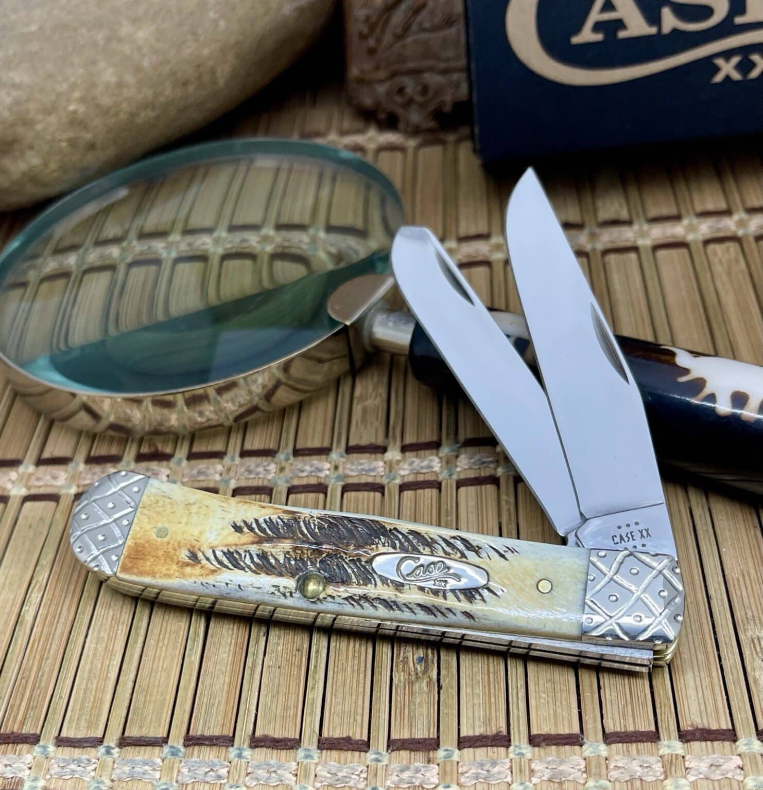 Amazing case bone stag engraved trapper Custom