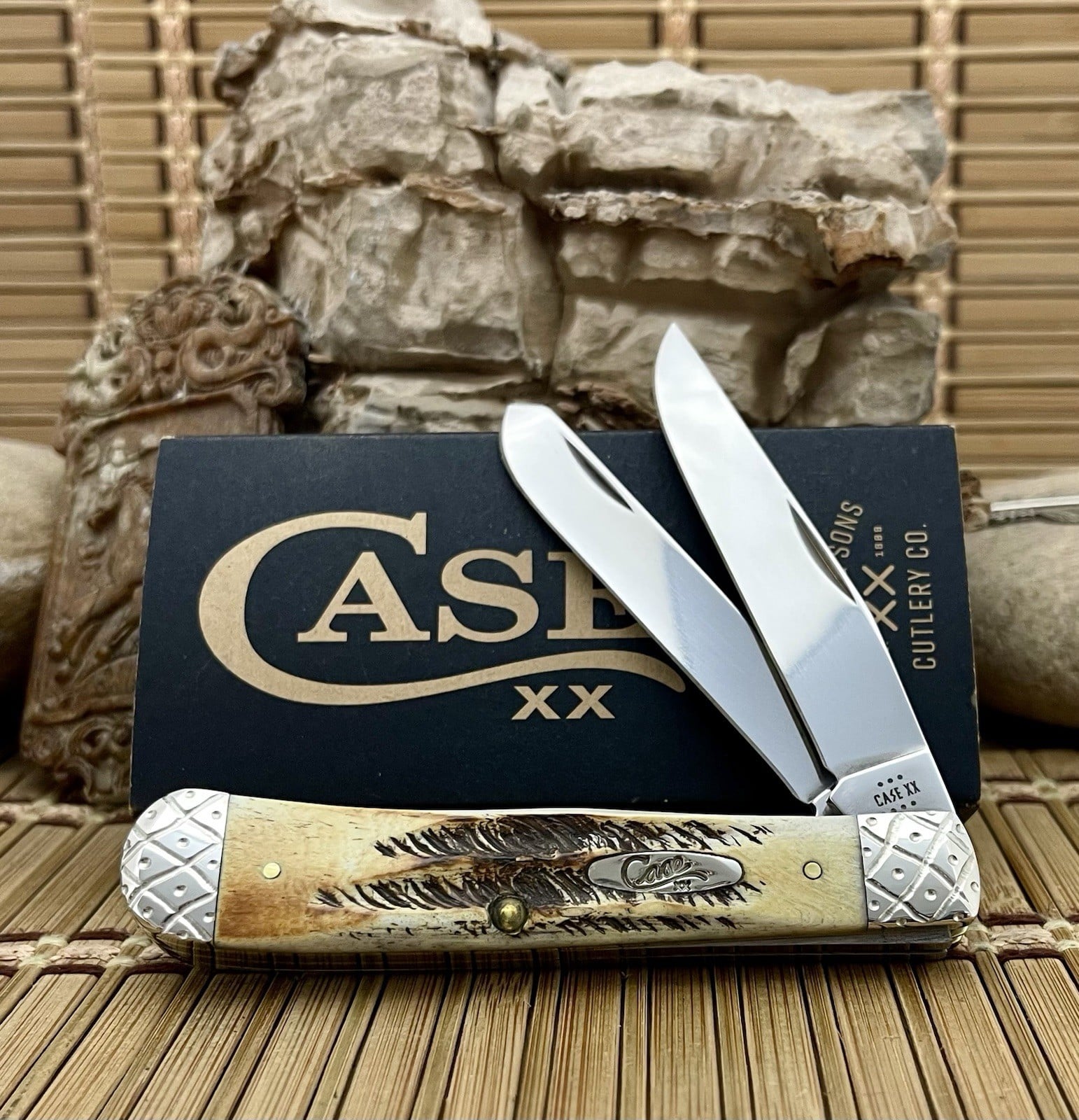 Amazing case bone stag engraved trapper Custom