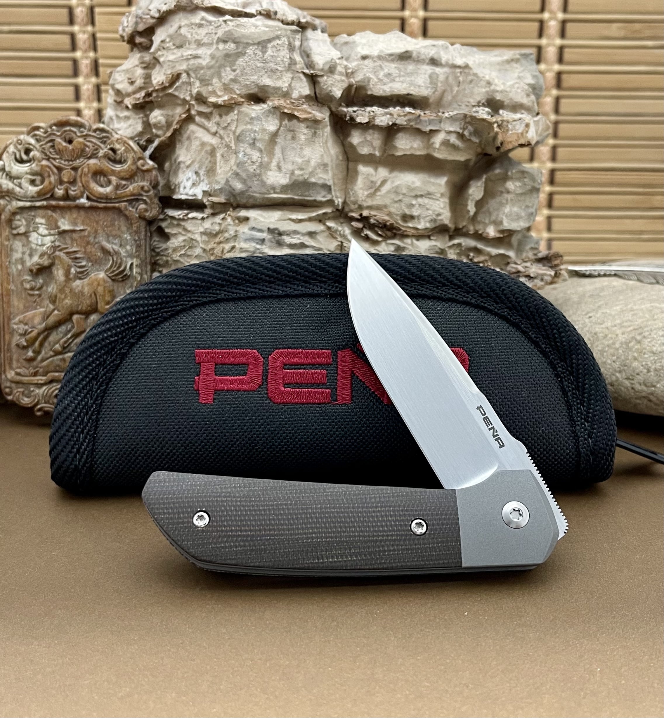 Refined enrique pena micarta mula front flipper knife
